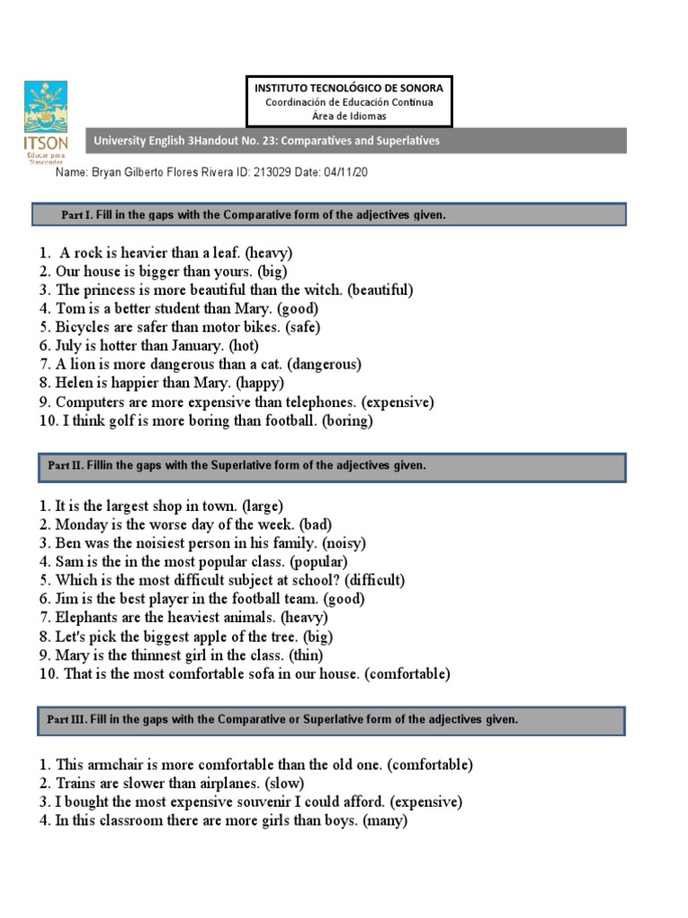 Comparatives and Superlatives Guide | PDF | Interpretation (Philosophy ...