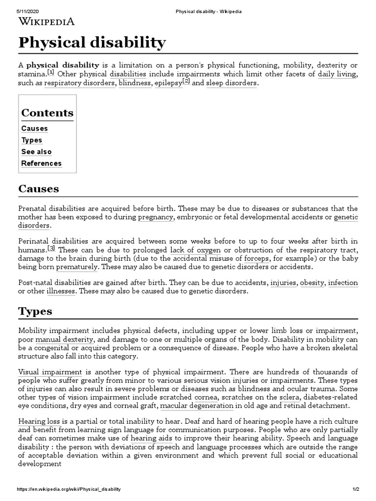 Physical Disability - Wikipedia | PDF | Epidemiology | Human Diseases ...