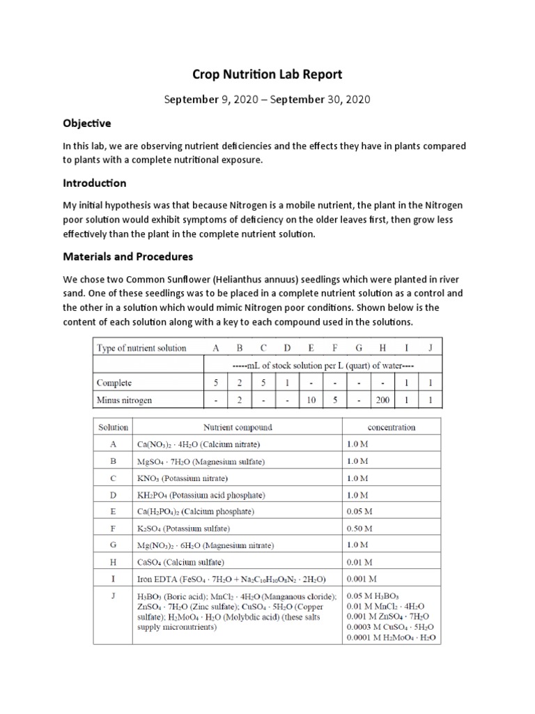 Crop Nutrition Lab Report | PDF | Plant Nutrition | Seedling