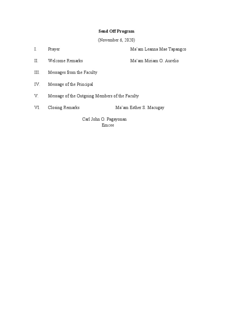 Send Off Program Back | PDF