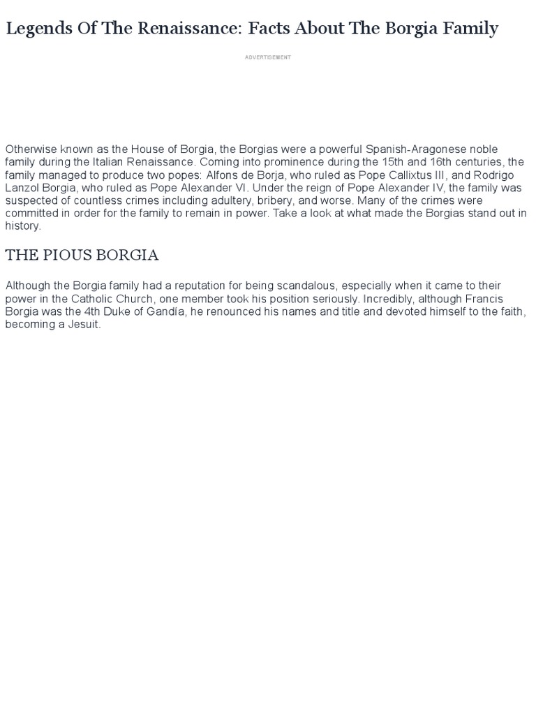 The Borgia Family - Past Factory PDF | PDF | House Of Borgia | Lucrezia ...