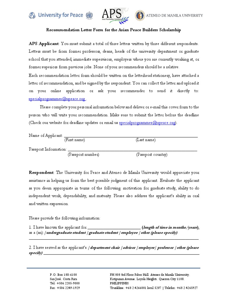 Ateneo Scholarship Recommendation Form | PDF | Business