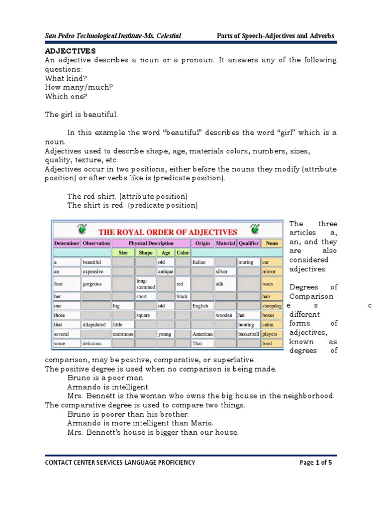Handout On Adjectives and Adverbs | PDF | Adjective | Adverb