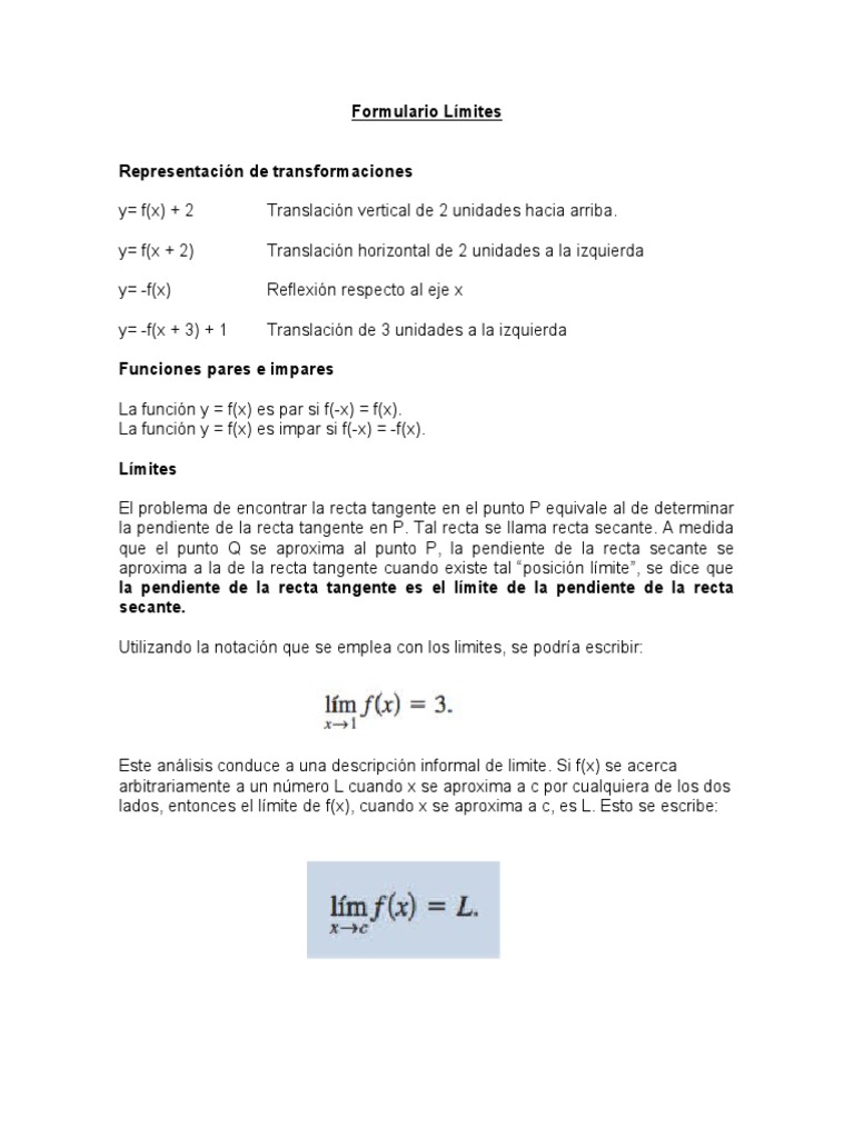 Formulario Límites-Continuidad | PDF | Métodos y materiales de ...