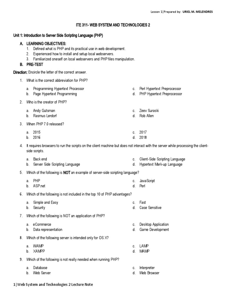Module 1 Web Systems and Technology 2 | PDF | Php | Web Server