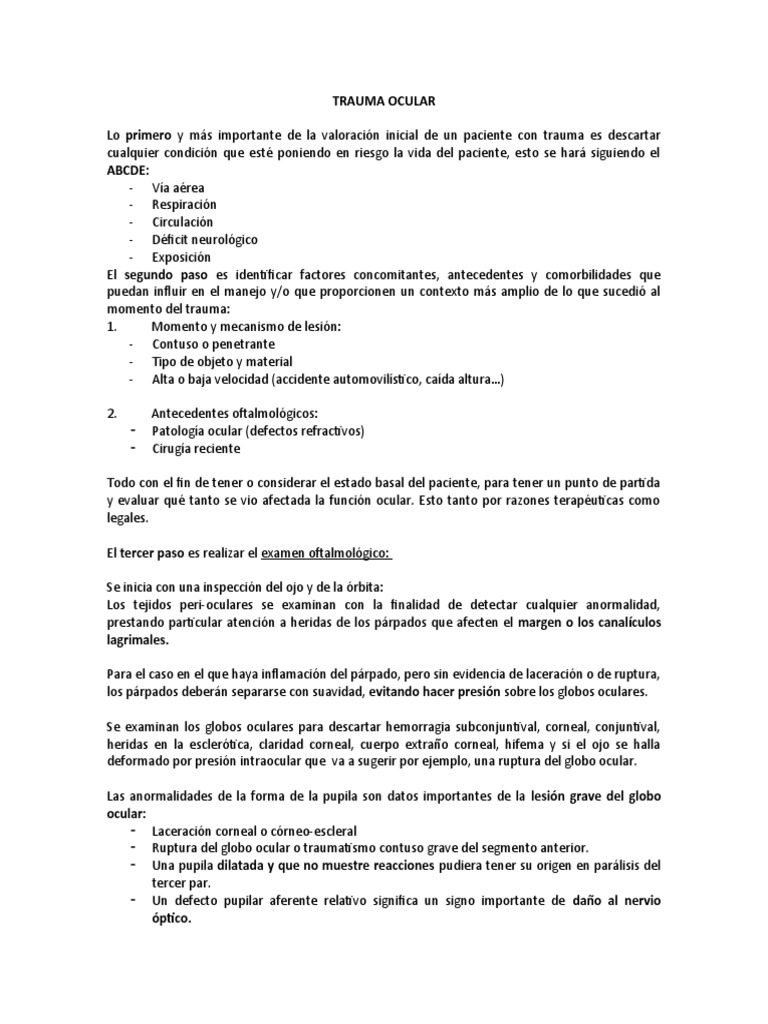 Trauma Ocular | PDF | Ojo humano | Quemar