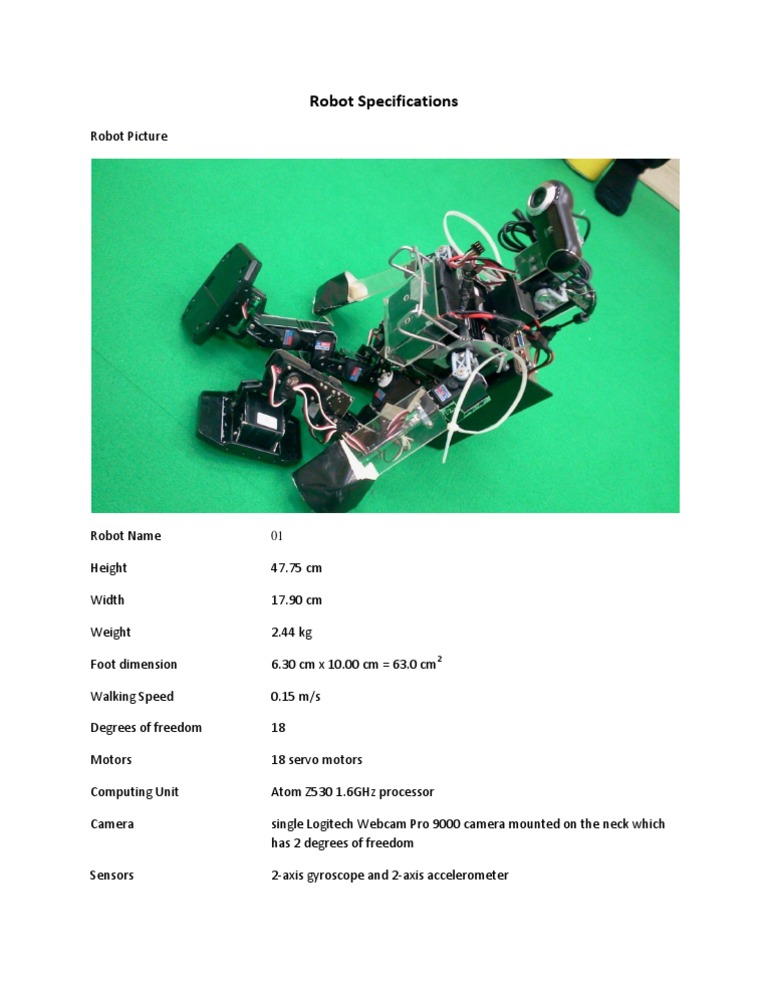 Robot Specs: Dimensions & Features | PDF