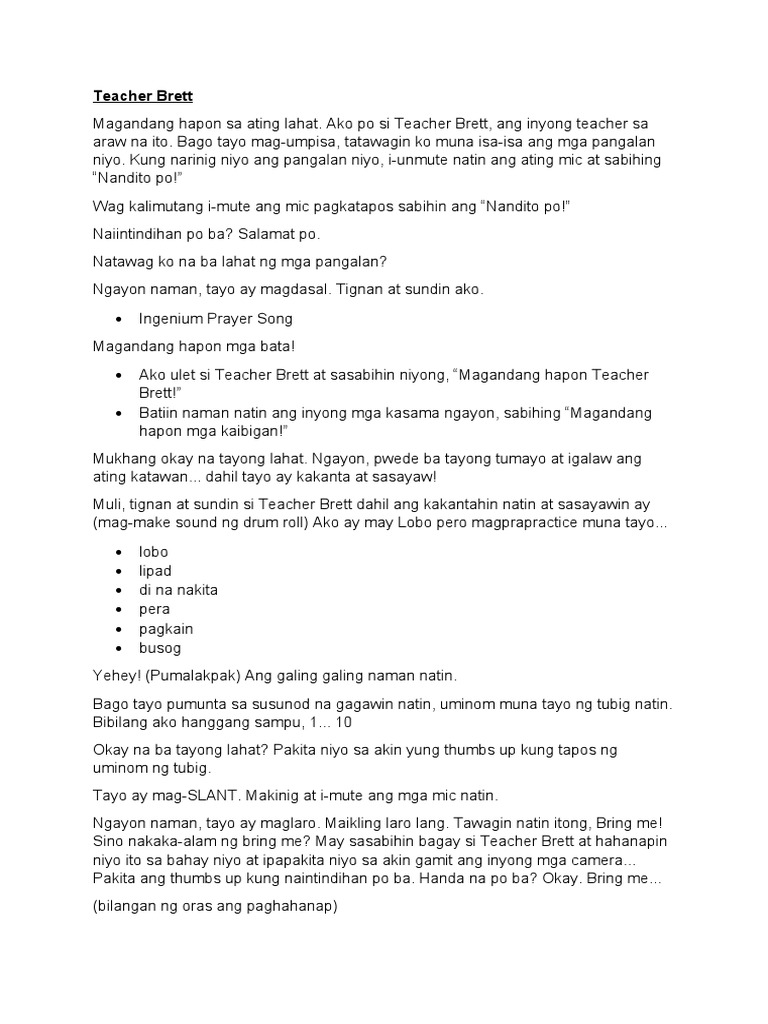 Filipino Script For Demo Trial Class | PDF