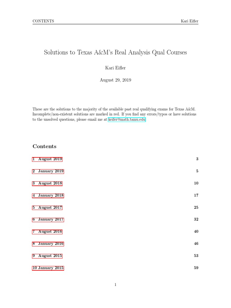Real Analysis Qualifying Exam Solutions for Texas A&M | PDF | Compact ...