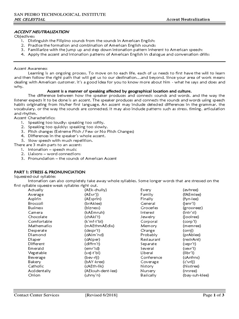 American English Accent Neutralization Guide | PDF | Stress ...