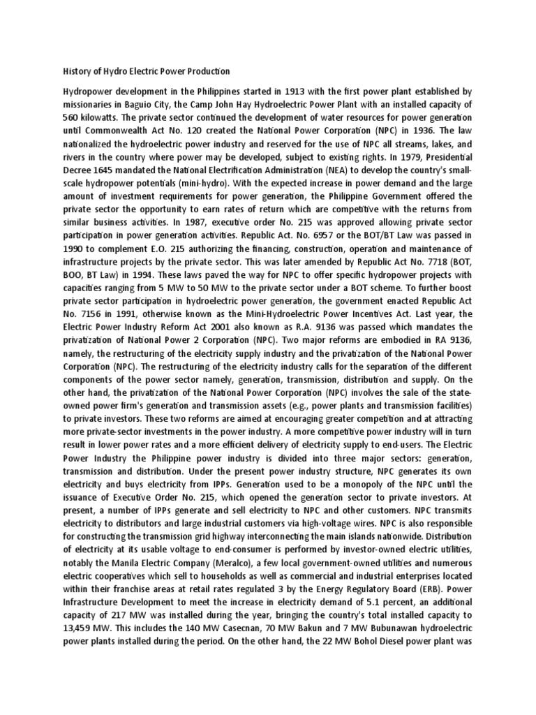 History of Hydro Electric Power Production | PDF | Electric Power ...