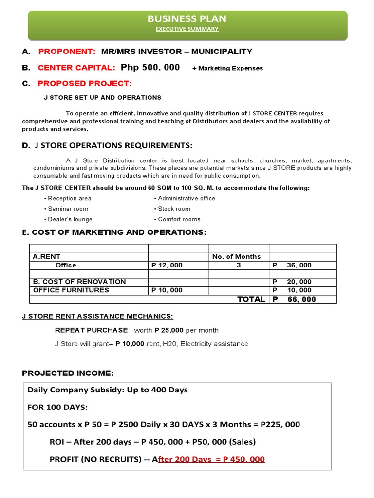 Business Plan: Proponent: Center Capital: Proposed Project | PDF ...