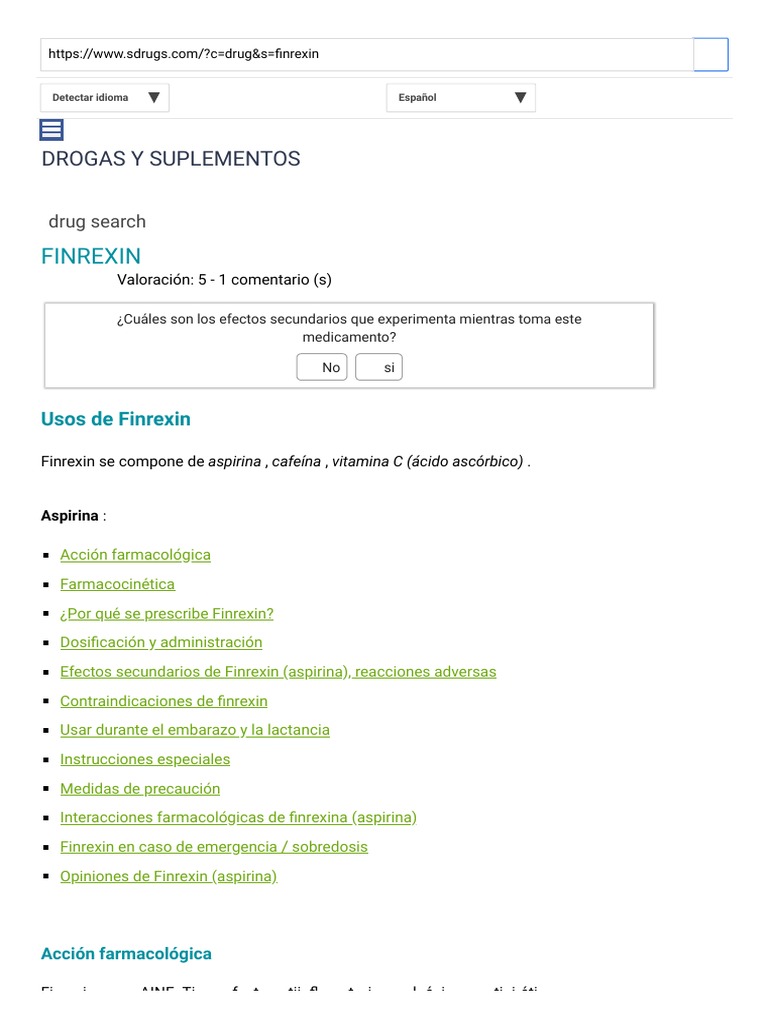 Finrexin: Usos y Efectos Secundarios | PDF | Aspirina | Vitamina C