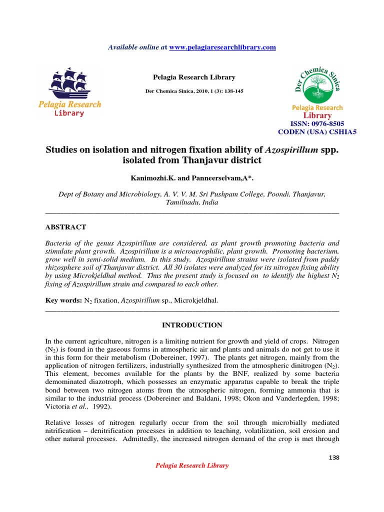 Studies On Isolation and Nitrogen Fixation Ability of Azospirillum ...