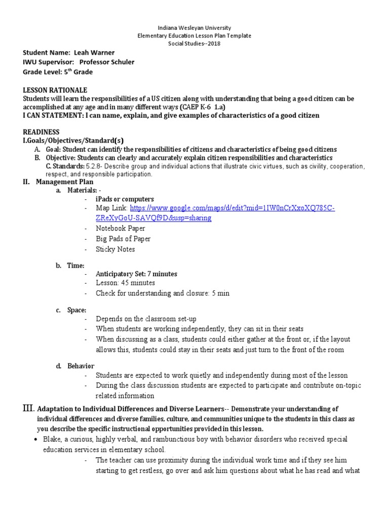 Ss Lesson Plan 1 - Good Citizens | PDF | Lesson Plan | Educational ...