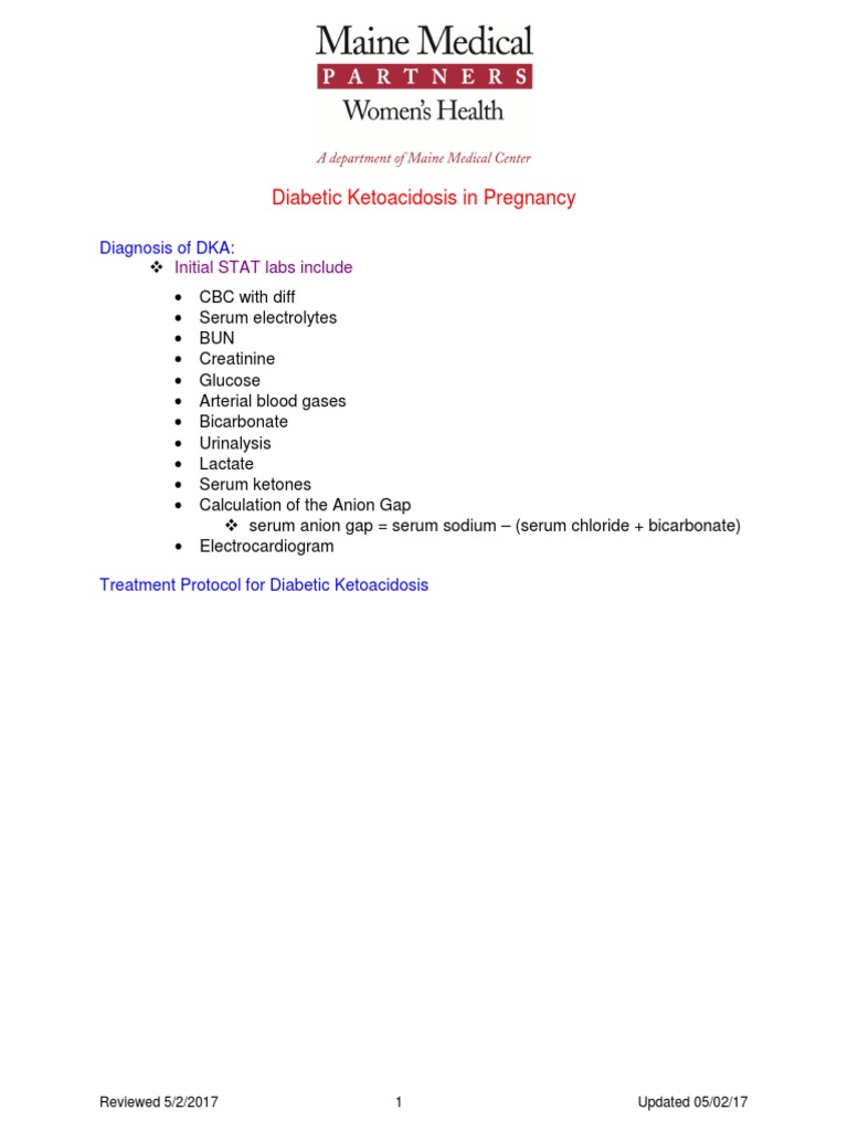 Diabetic Ketoacidosis in Pregnancy: Diagnosis of DKA | PDF ...