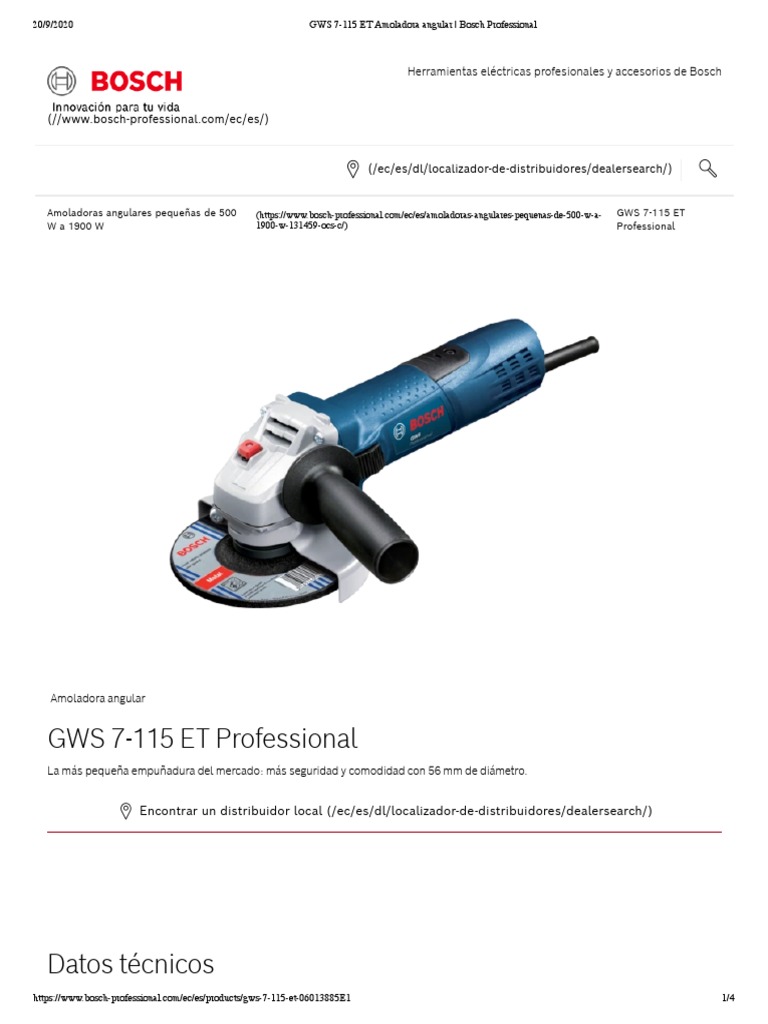 Ficha Técnica GWS 7-115 ET PULIDORA | PDF | Bienes manufacturados ...