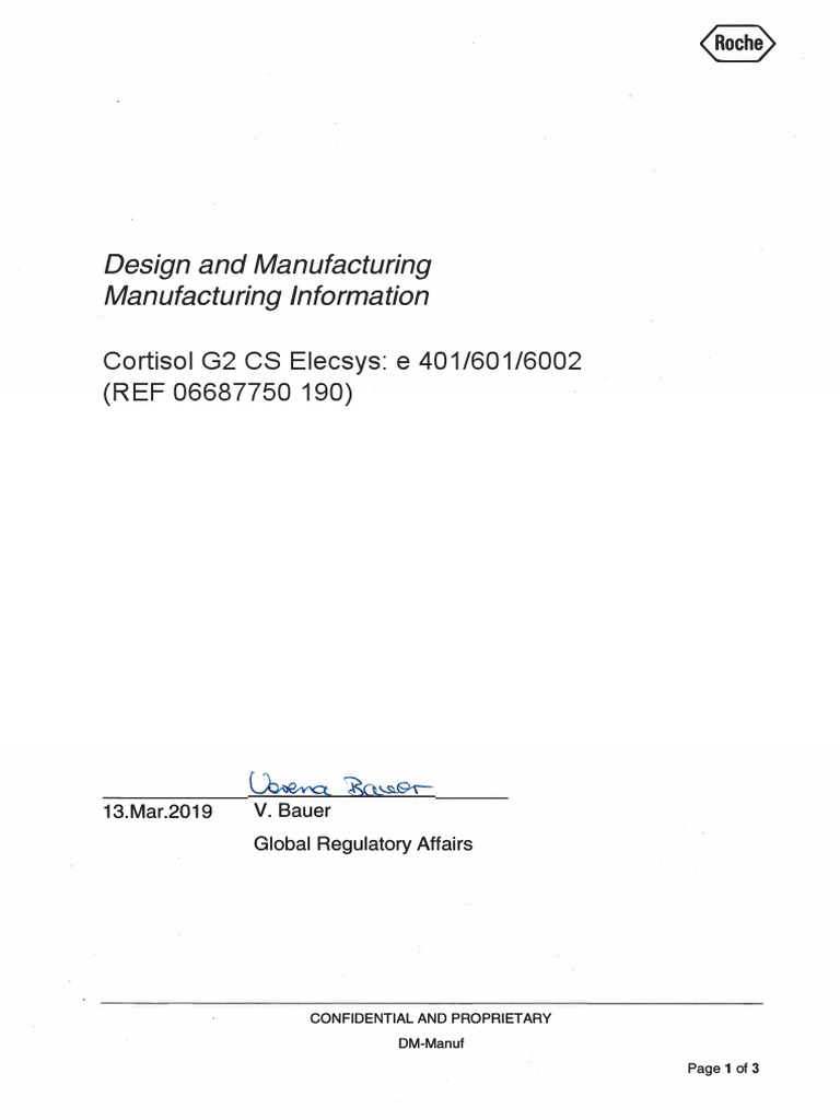 Design and Manufacturing Manufacturing Information: Cortisol G2 CS ...