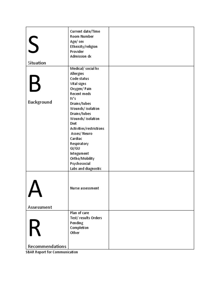 SBAR Report Sheet | PDF