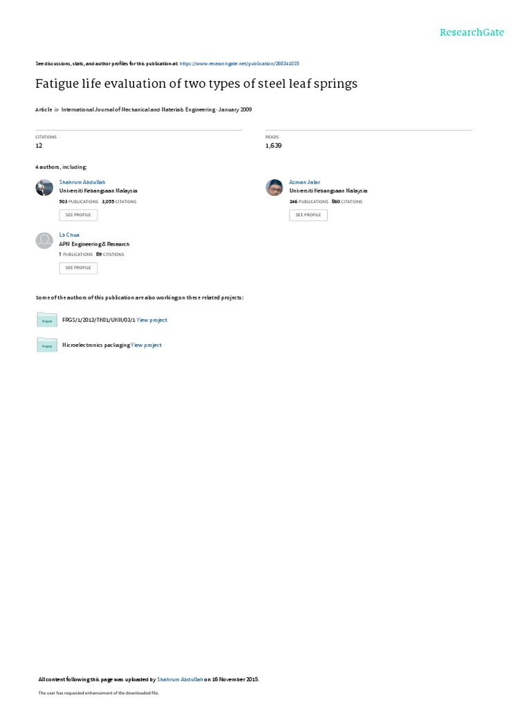 Steel Leaf Springs Fatigue Life Analysis | PDF | Fatigue (Material ...