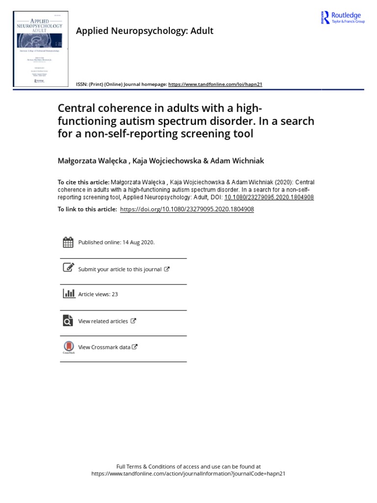 Central Coherence in Adults With A High-Functioning Autism Spectrum ...