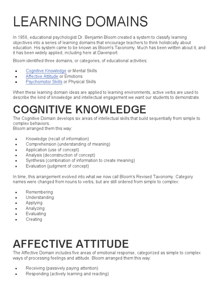 Learning Domains: Cognitive Knowledge | PDF | Psychology | Epistemology