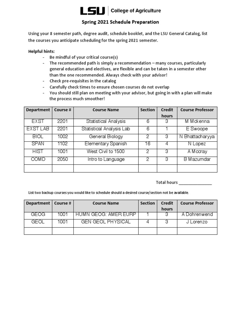 Spring 2021 Schedule Planning | PDF