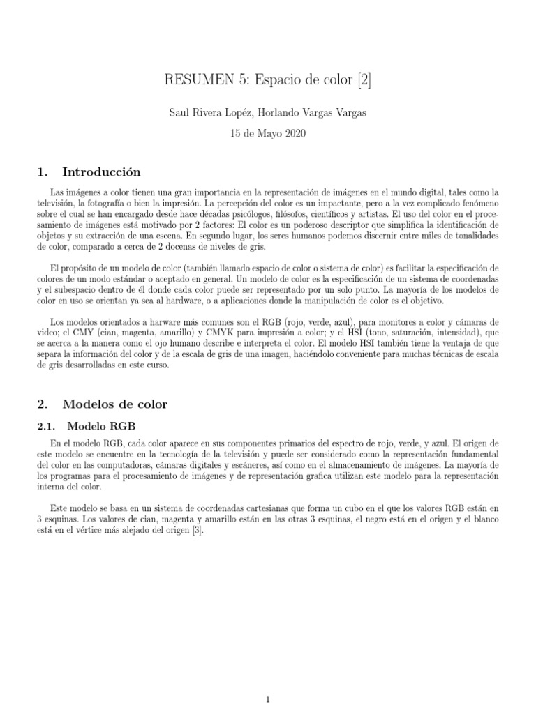 Modelos de Color: RGB, HSI y YUV | PDF | Color | Modelo de color Rgb