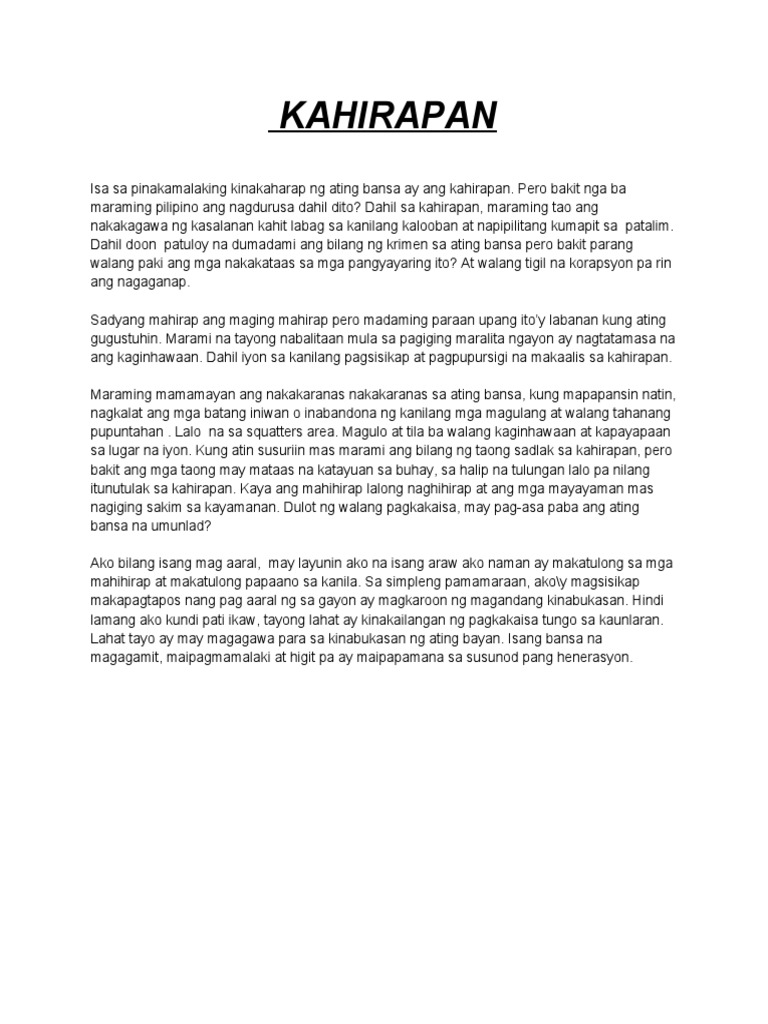 Talumpati - Kahirapan. | PDF