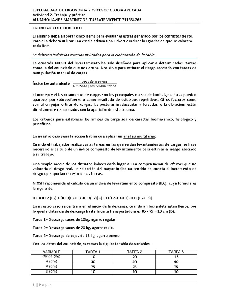 Actividad 1 Metodo NIOSH 71138426R PDF | PDF | Psicología de sistemas | Factores humanos y ergonomía