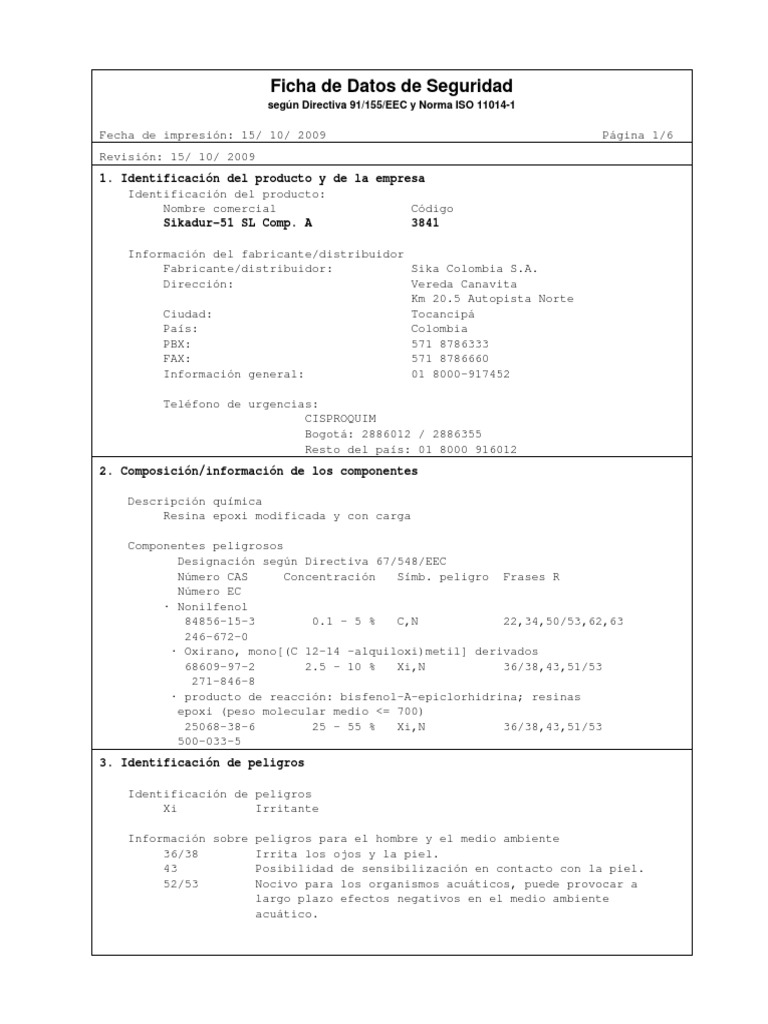 Sikadur 51 SL PDF | PDF | Agua | Residuos