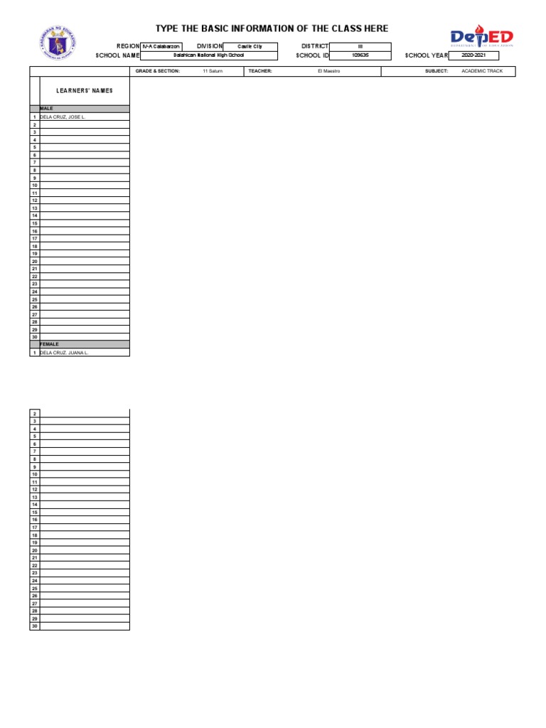 Class Record 11 Saturn 2020 2021 Pdf Cognition Behavior Modification