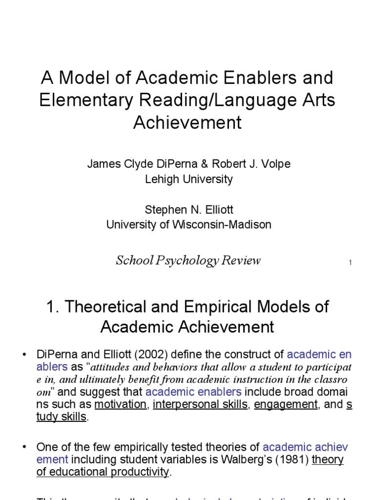 A Model of Academic Enablers and Elementary ReadingLanguage Arts ...