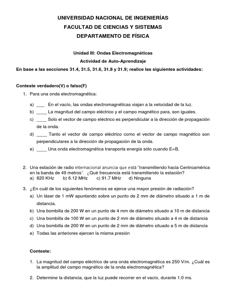 Trabajo 1 Ondas Electromagnéticas | PDF | Radiación electromagnética | Olas