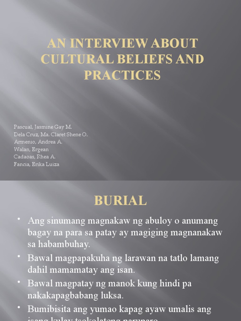An Interview About Cultural Beliefs and Practices | PDF