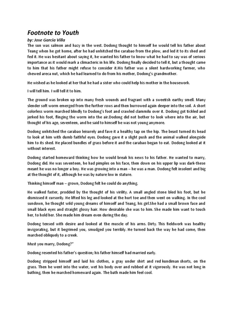 Footnote To Youth By Jose Garcia Villa Pdf