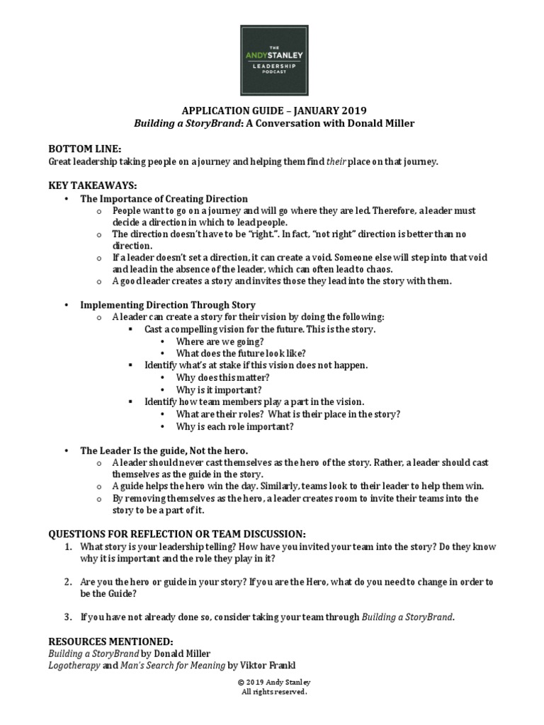 Building A Storybrand: A Conversation With Donald Miller: Application ...