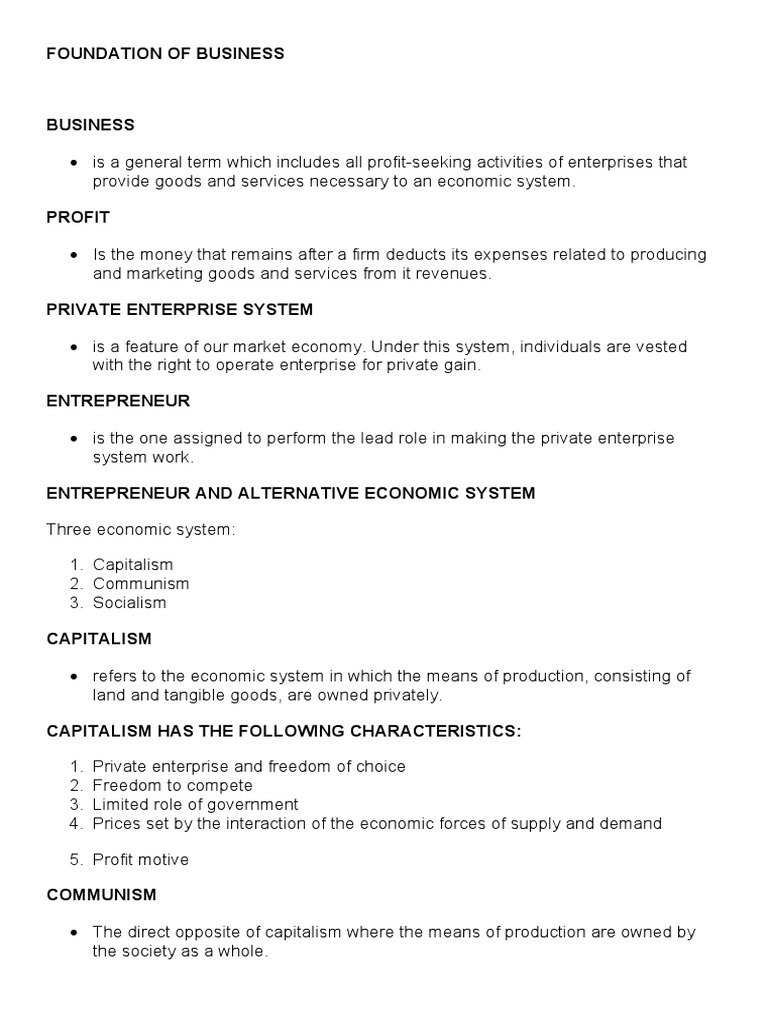 Foundation of Business | PDF | Entrepreneurship | Economic System