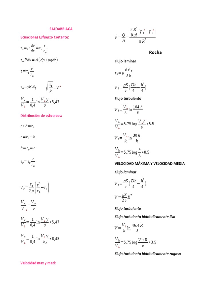 Formulas Completas Hidraulica | PDF | Cálculo multivariable | Tecnologías de gas