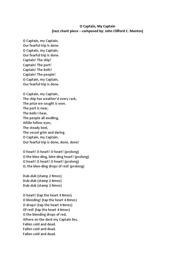 Jazz Chant - O Captain, My Captain | PDF | Watercraft | Ships