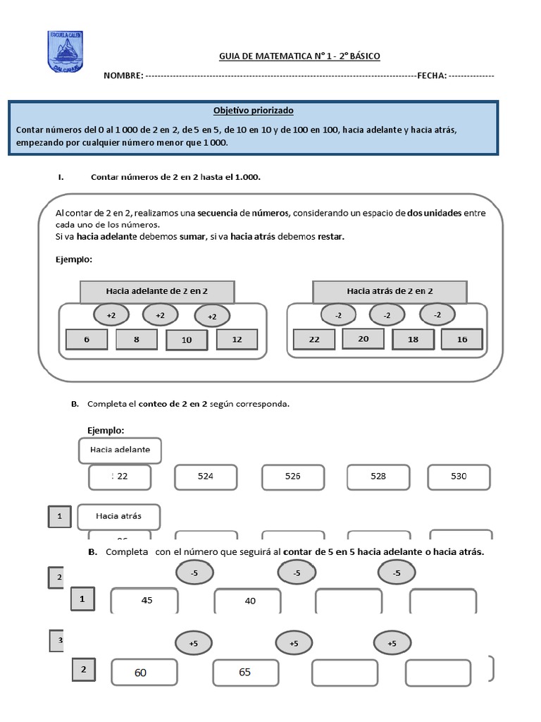 GUIA DE MATEMATICA #1 Contar de 2 en 2, de 5 en 5... | PDF