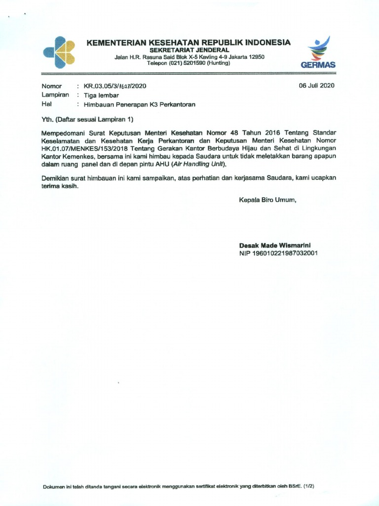 1627 Himbauan Penerapan K3 Perkantoran | PDF