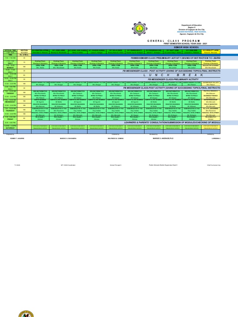 Covid SHS General Class Program Individual Loading First Sem Sy 2020 ...