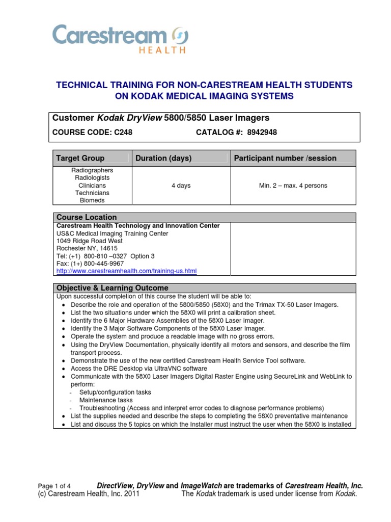 Technical Training For Non-Carestream Health Students On Kodak Medical Imaging Systems | PDF ...