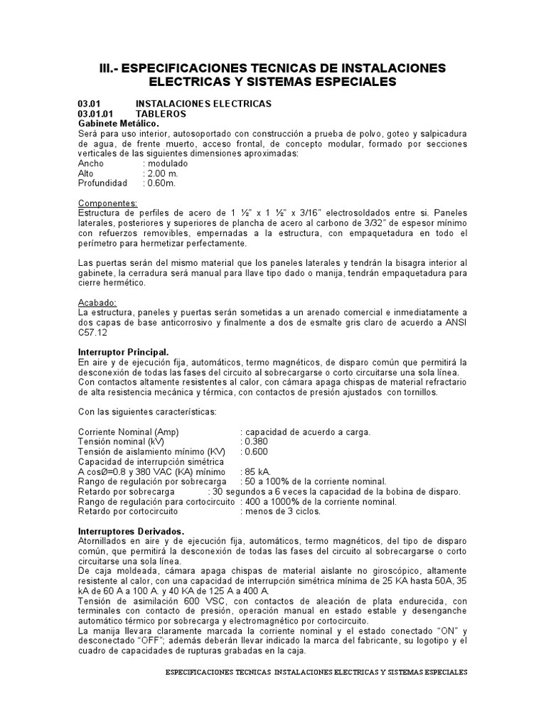 Especificaciones - Tecnicas Electricas | Descargar gratis PDF | Corriente eléctrica | Aislador ...