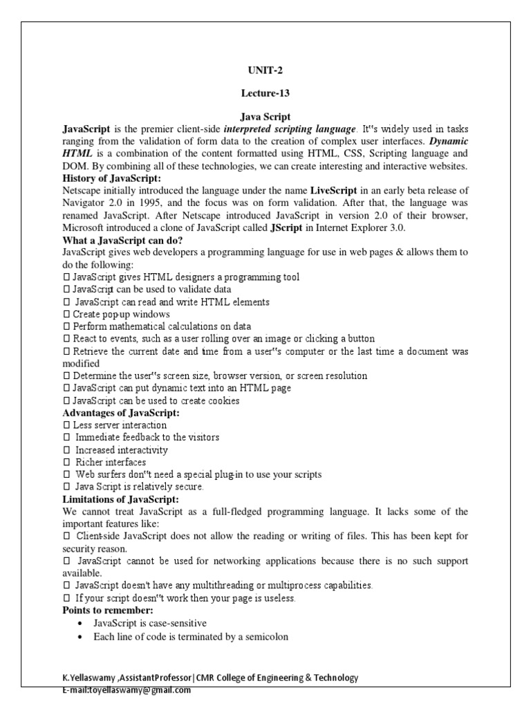 Javascript Unit2 PDF | PDF | Java Script | Variable (Computer Science) Javascript Unit2 PDF | PDF | Java Script | Variable (Computer Science)