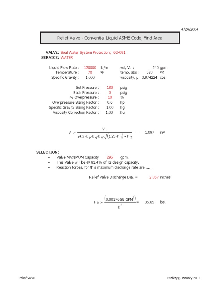 Relief Valve - Convential Liquid ASME Code, Find Area | PDF | Pressure ...