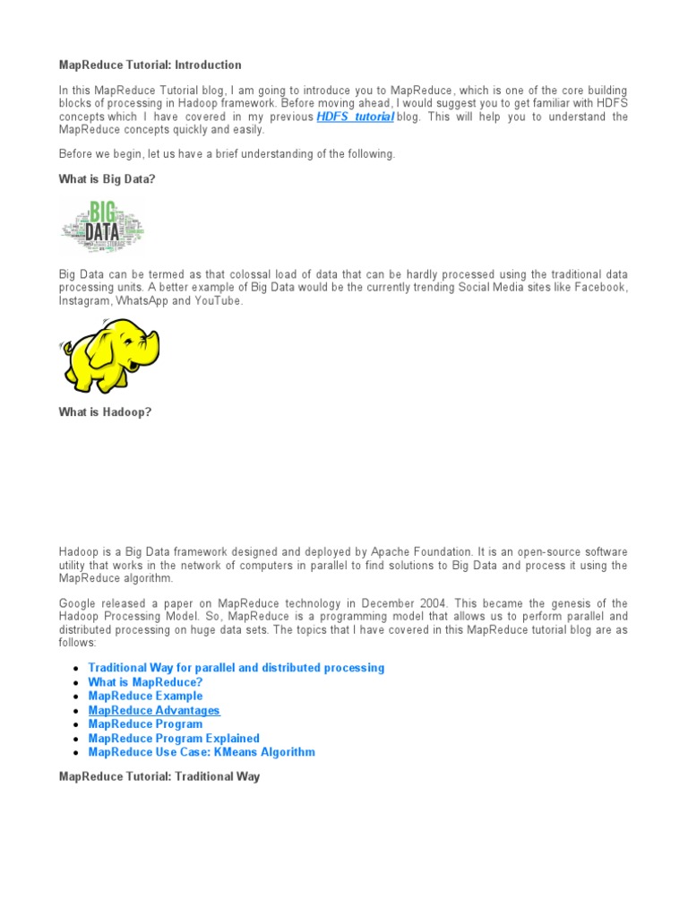 Mapreduce Tutorial Pdf Map Reduce Apache Hadoop 8531