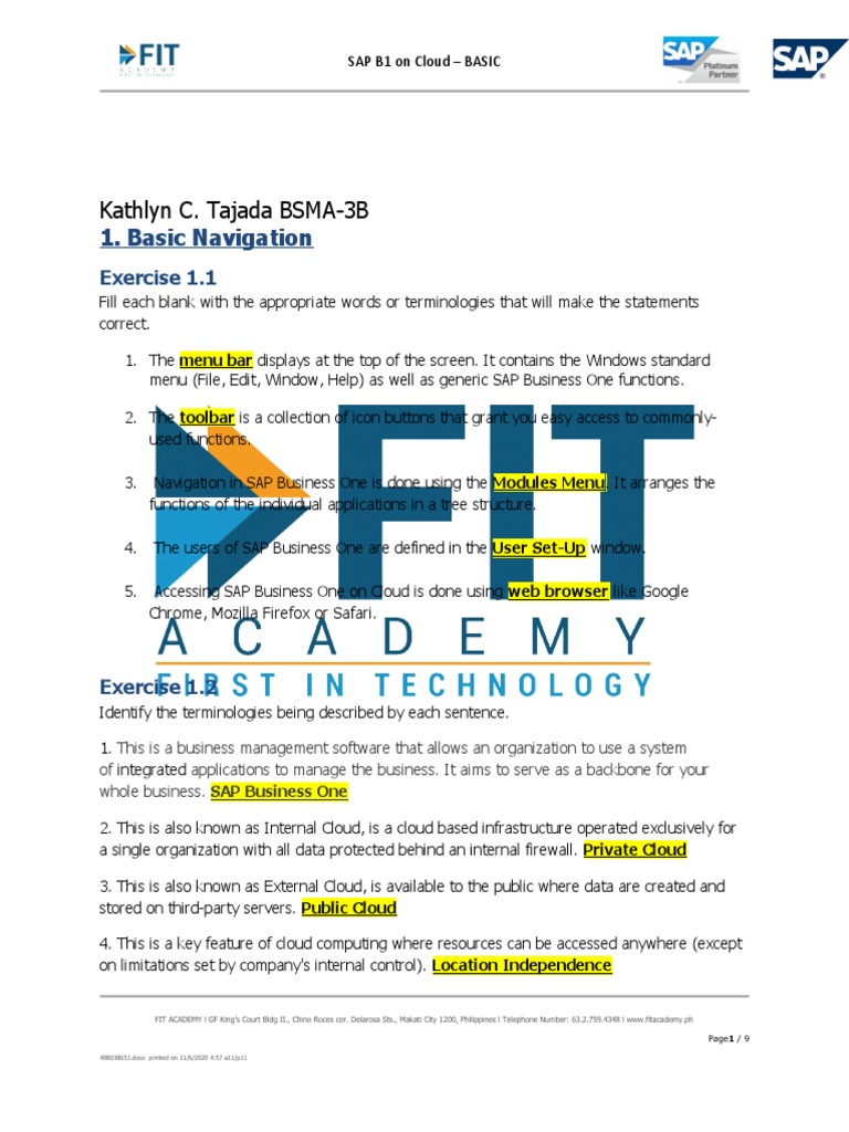 Kath Exercise 1.1, 1.2, 2.1 & 2.2 | PDF | Cloud Computing | Sap Se