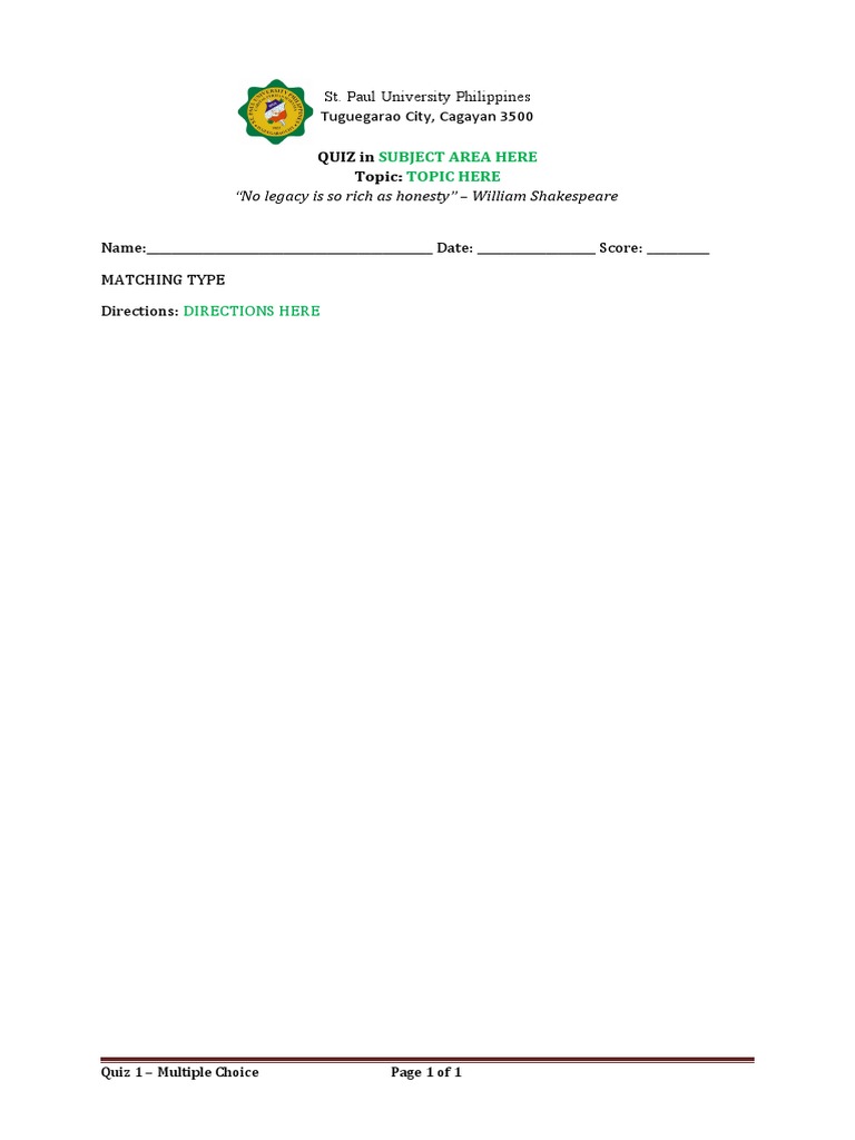 Matching Type Test Items | PDF